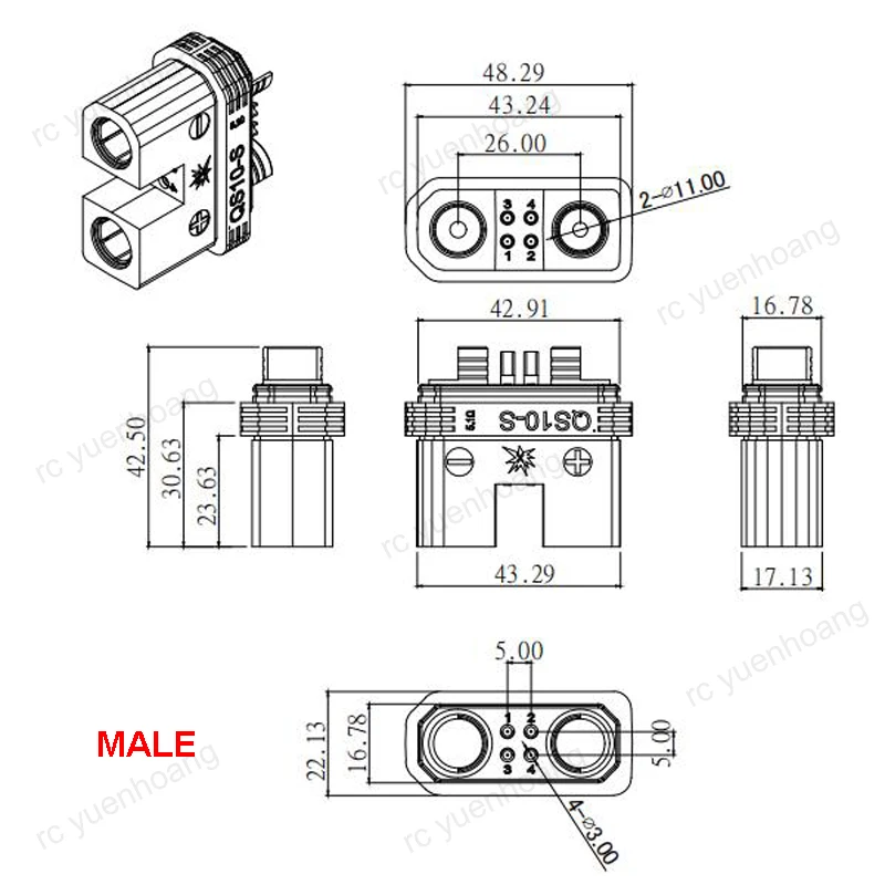 2pcs Qs10-s Anti-spark Battery Connector Large Current Male Female Gold ...