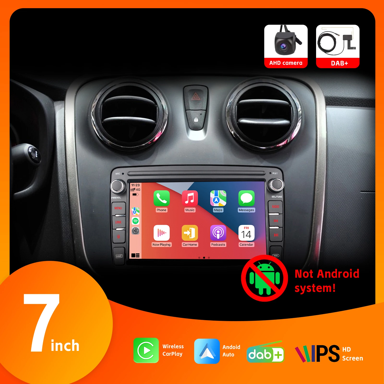 7" IPS Touch Screen Car Radio with Wireless Carplay Android Auto for ...