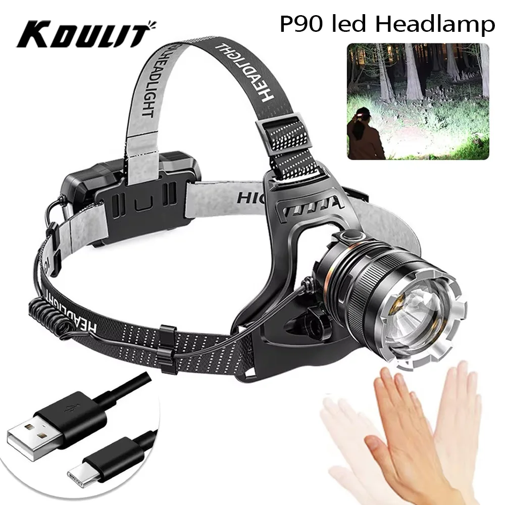 XHP90 Led Super Powerful Headlamp Rechargeable Head Flashlight High ...