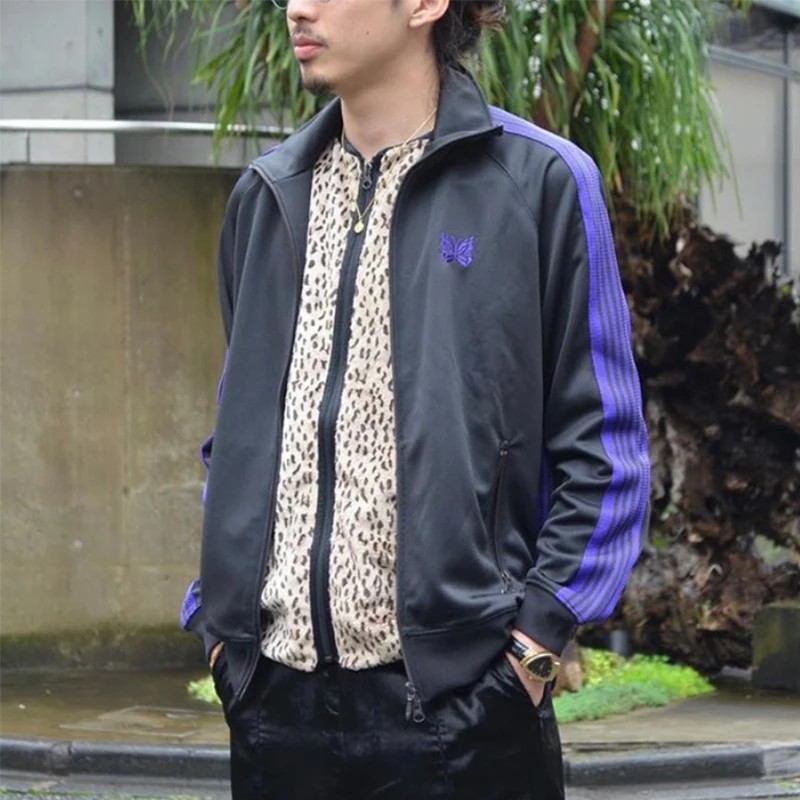 NEEDLES-1-1-Cotton-Black-Jacket-Purple-Track-Stripe-Butterfly ...