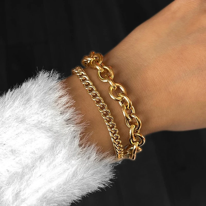 New Classic O Side Chain Bracelet Women Handmade Gold Color Stainless ...