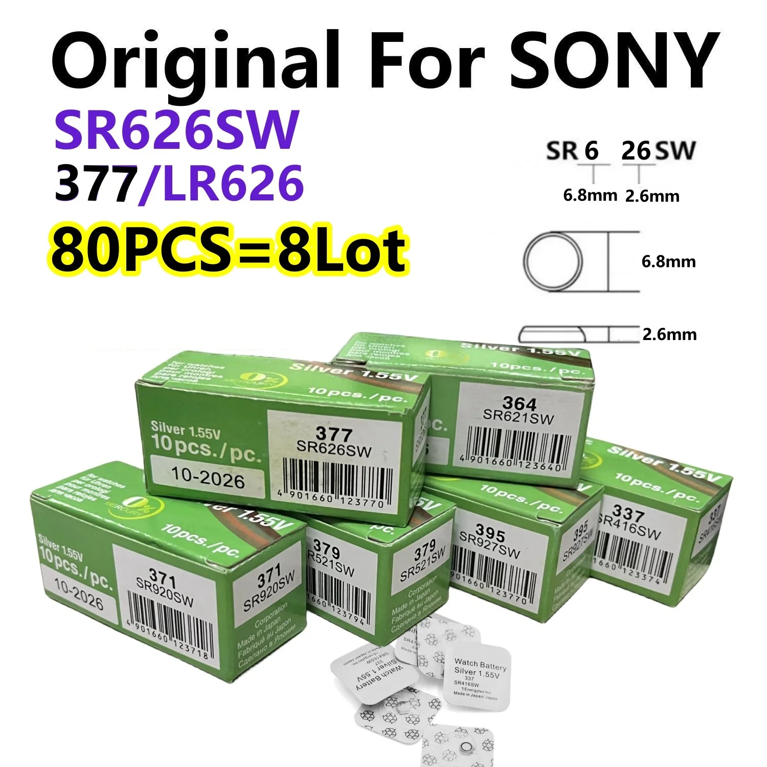 80Pcs-Original-For-SONY-SR626SW-LR626-AG4-Batteries-1-55V-LR66-377-377A ...