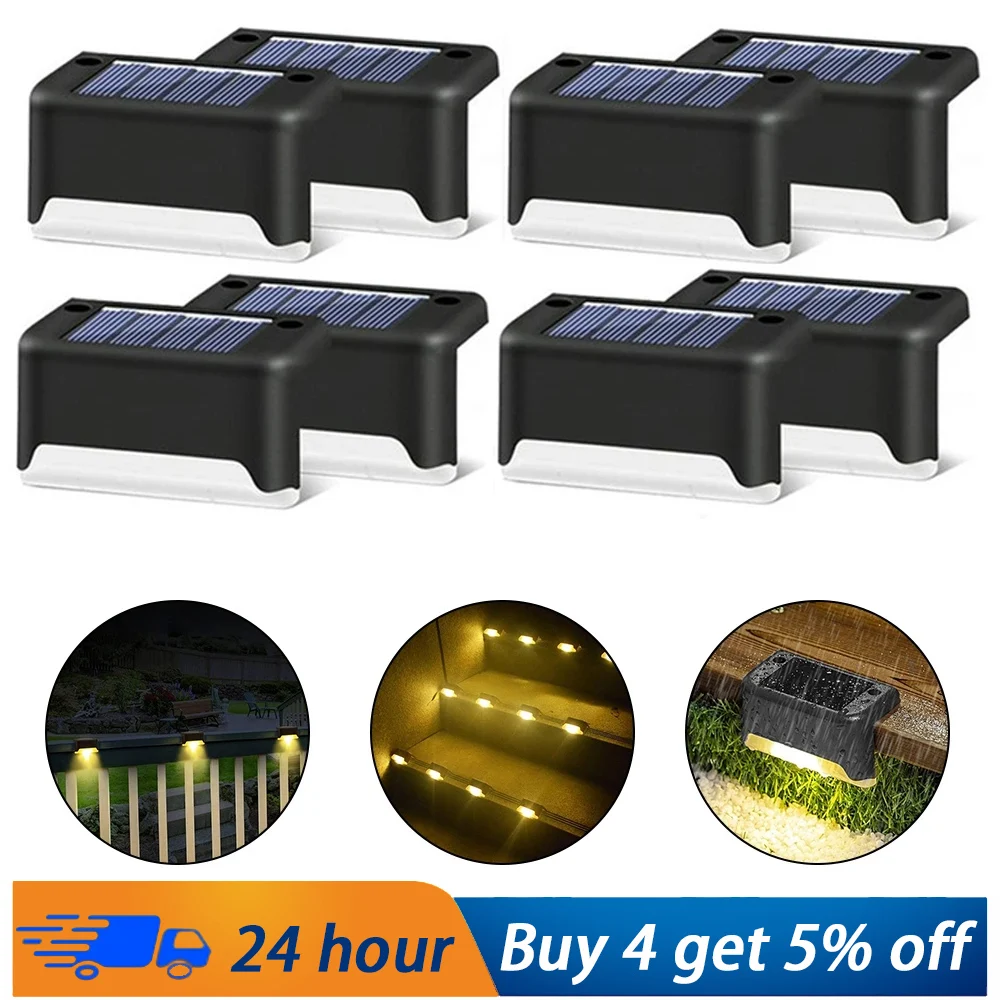 Warm White LED Solar Step Lamp Outdoor Garden Lights Waterproof Soalr ...