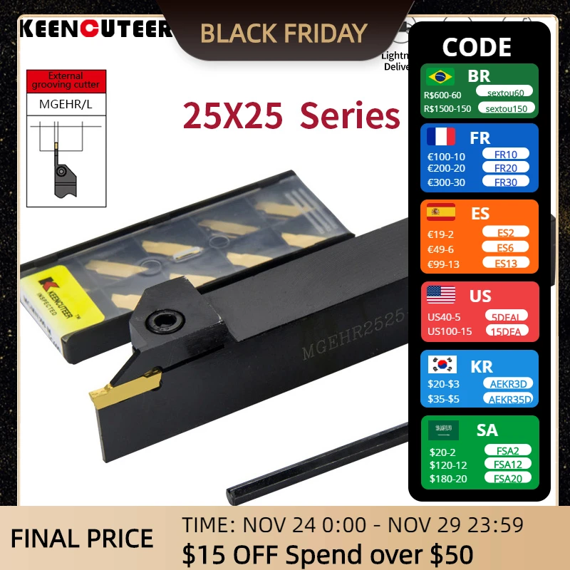 1pc Mgehr2525-1.5/2/2.5/3/4/5 Grooving Tool Holder Mgmn Carbide Insert ...