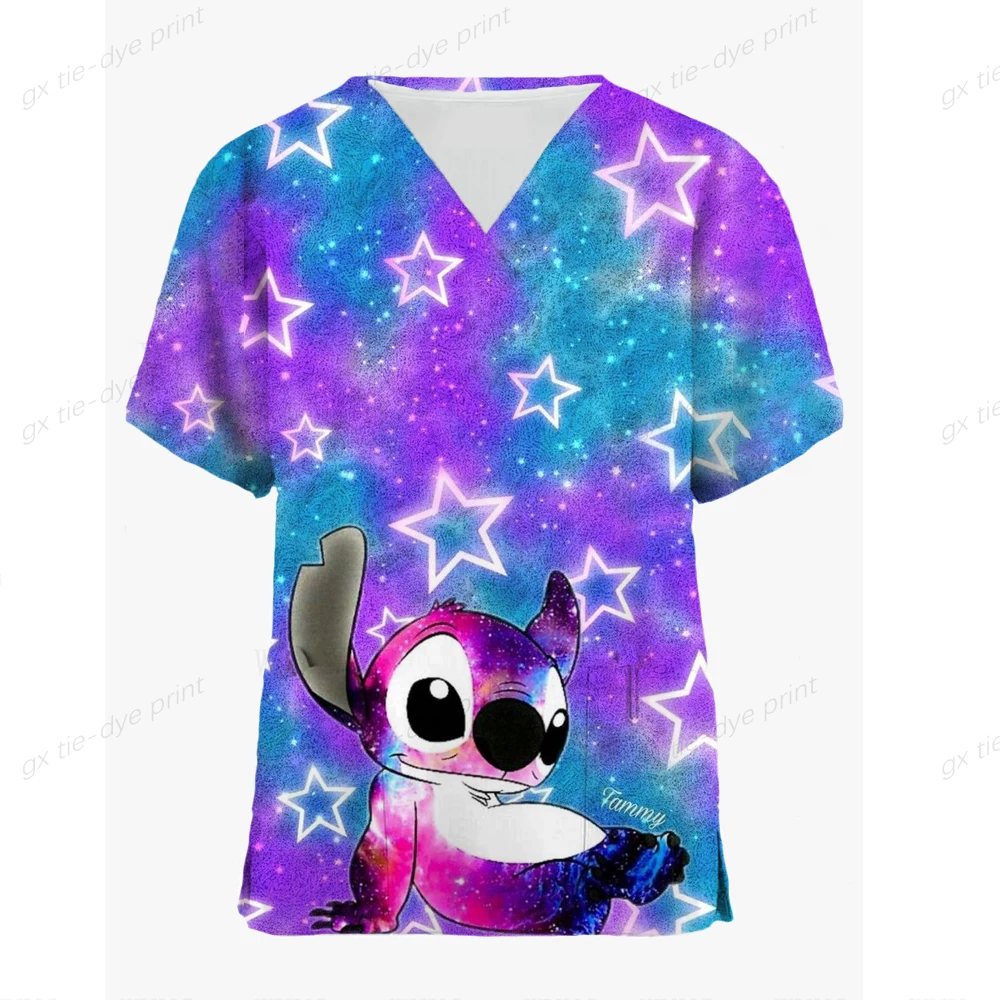 Disney-Stitch-Print-Scrub-Tops-Women-Scrubs-Uniform-Short-Sleeve-Ladies ...