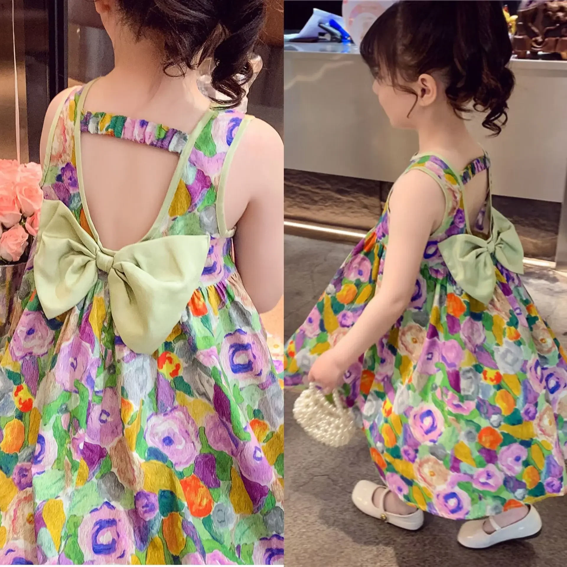 3-8 years old backless fashion dress Summer children's floral dress ...