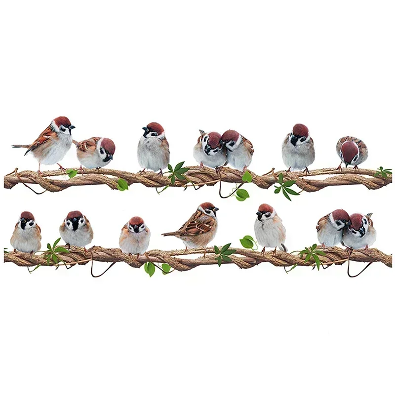A Row of Birds Standing on The Vine Living Room Home Decor Cartoon Vine ...