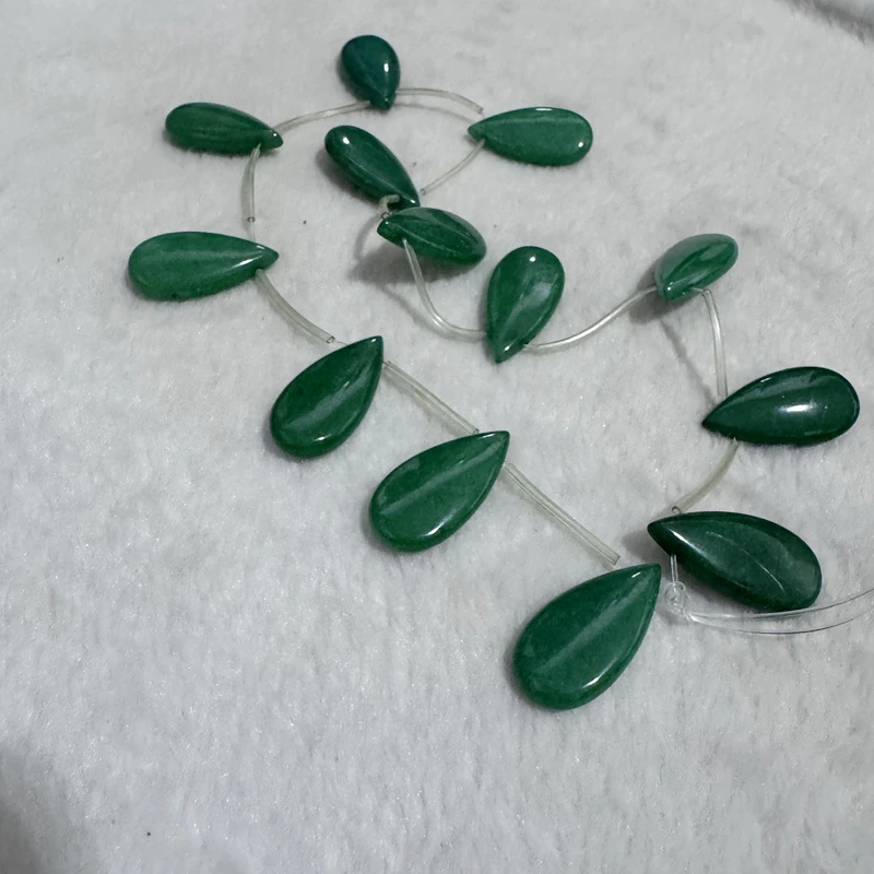 Cuentas-de-Jade-verde-de-13-piezas-Cadena-15x30mm-gota-de-pera-colgante ...