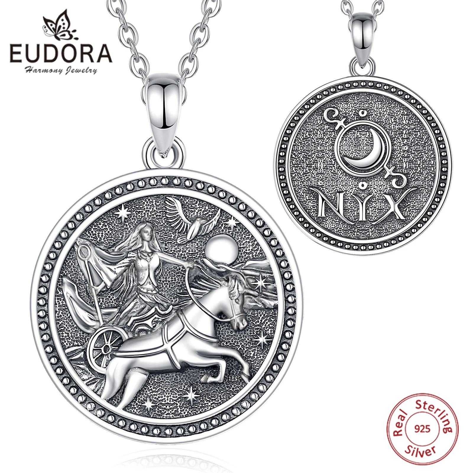 Eudora 925 Sterling Silver Nyx Goddess Amulet Necklace Wicca Pagan ...