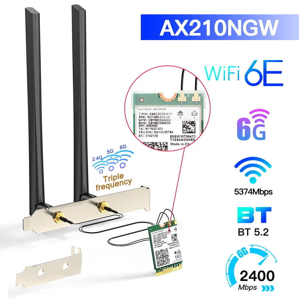 5374mbps Intel Ax210 802.11ax Wi-fi 6e Mu-mimo Ax210ngw Desktop Kit 2 ...