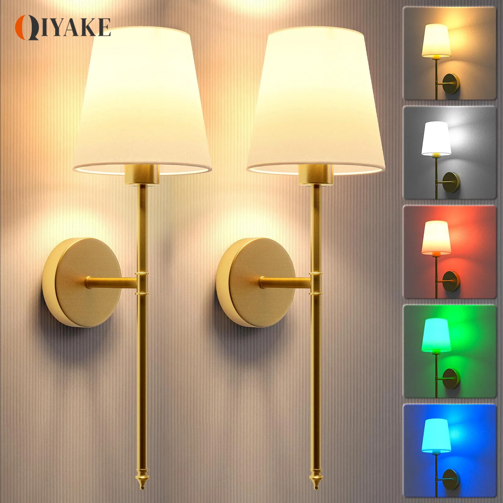 American 2 Packs Wall Lights Battery-Operated Wall Sconces Gold ...