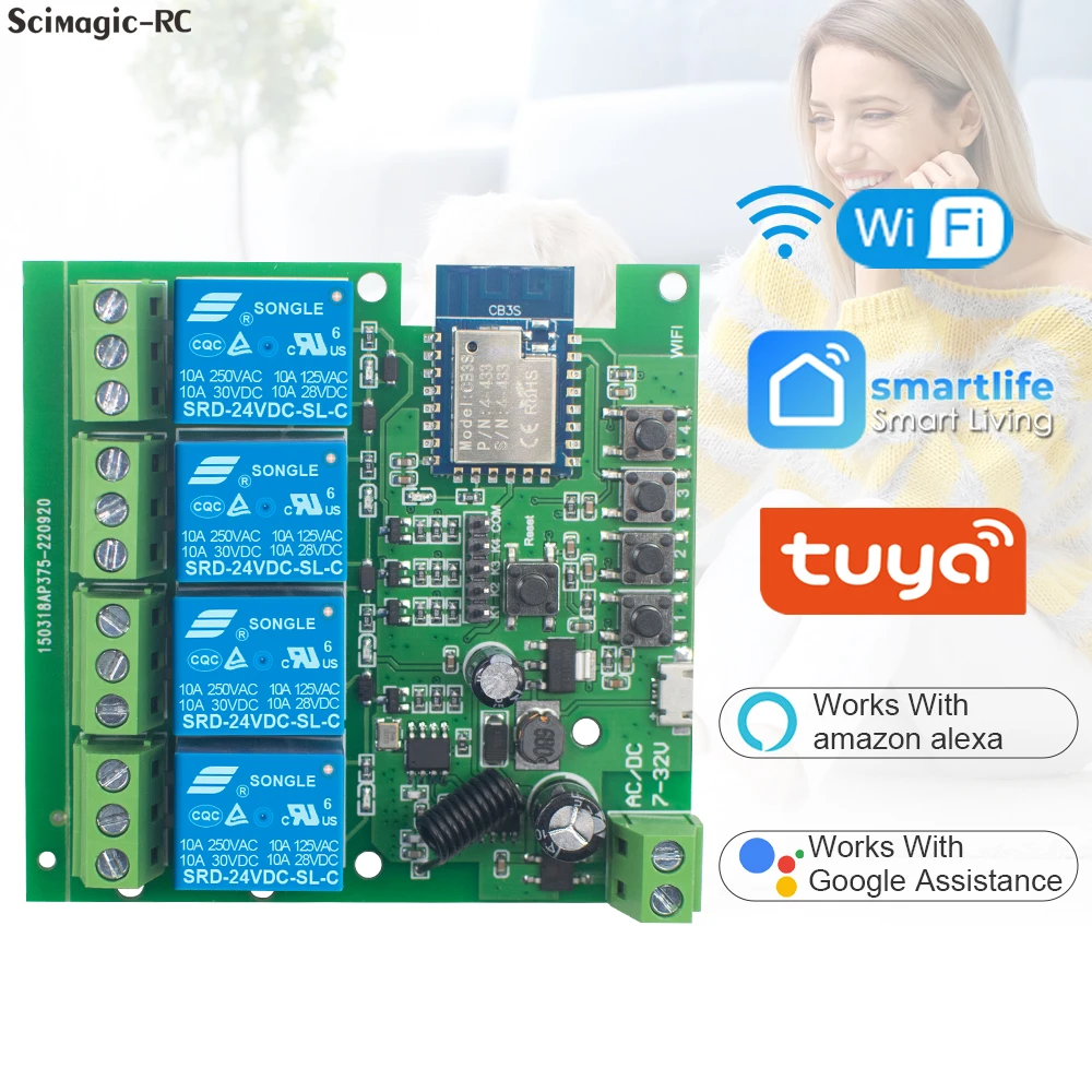 12v 24v 220v Tuya Smart Wifi Motor Switch Module,rf433 Radio Remote ...