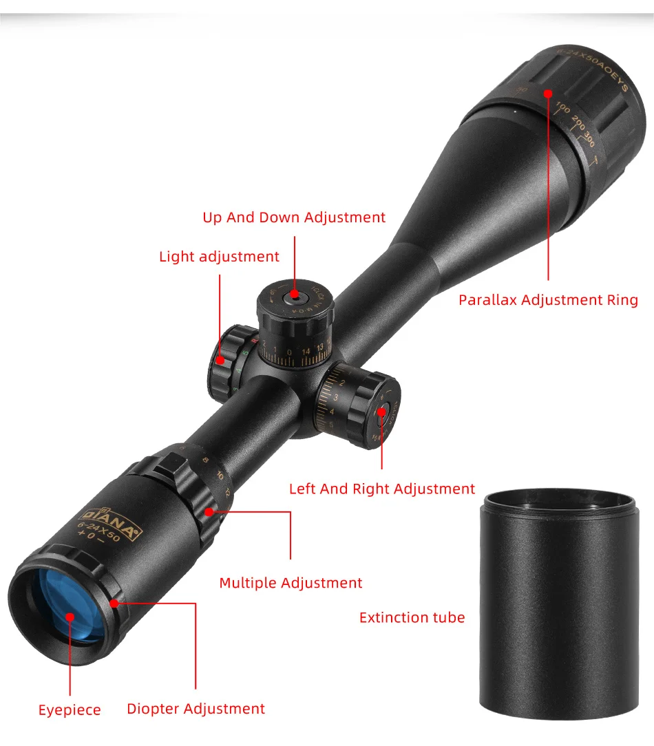 DIANA 6-24x50 AOE Tactics Rifle Scope Lock System Green Red Dot light ...