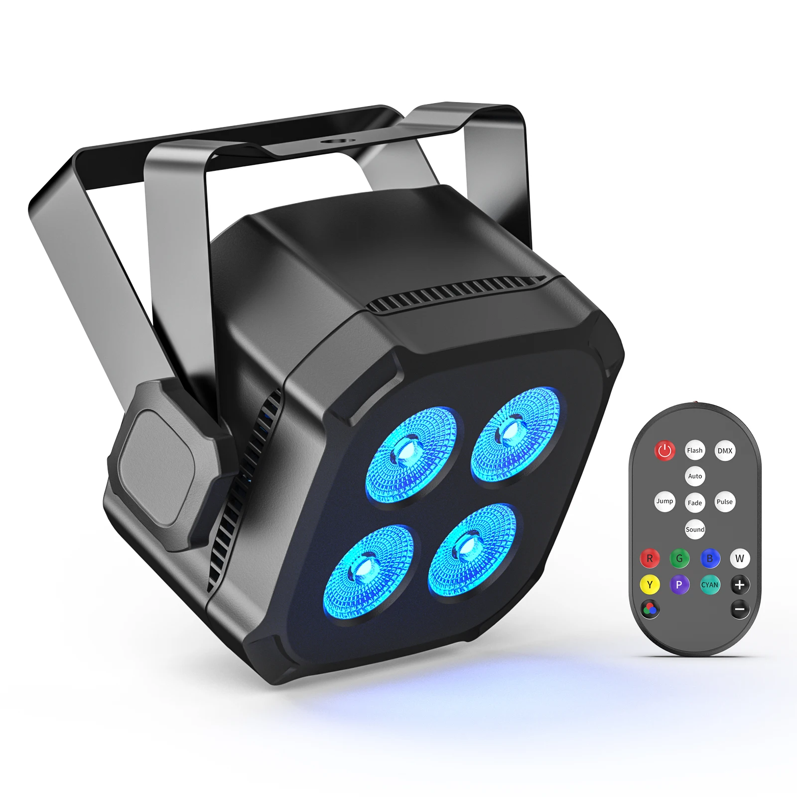 30W LedPar 4x8W LED RGBWYP+CYAN met afstandsbediening – RIGHT PRODUCTIONS