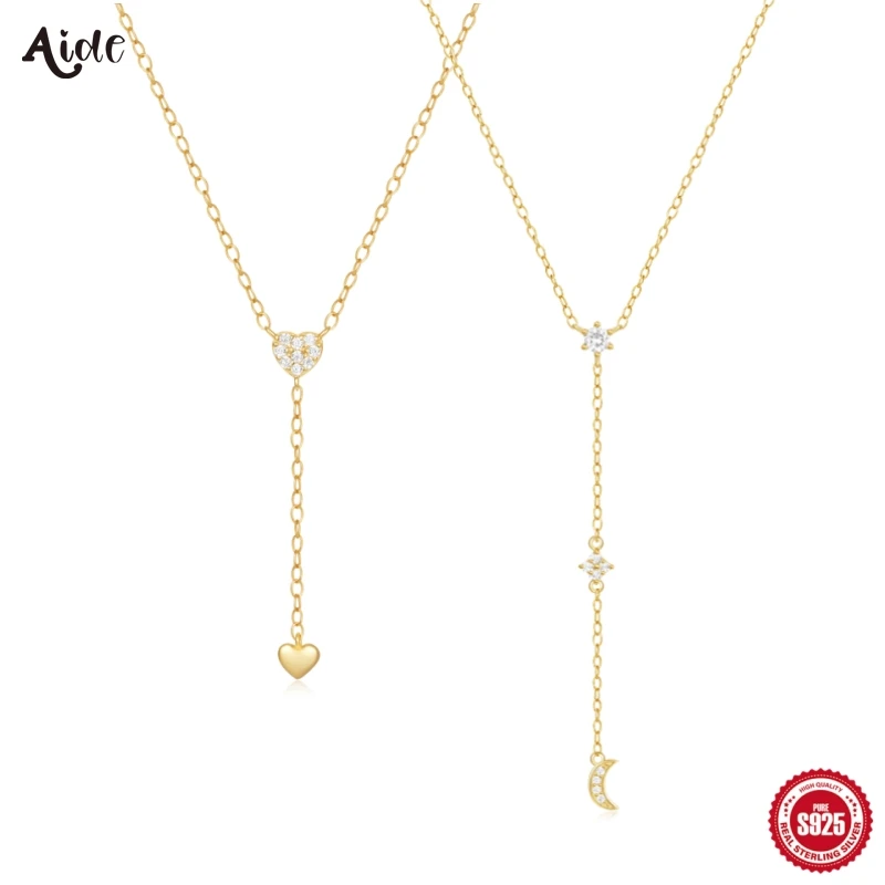 Aide-925-Sterling-Silver-Dual-Heart-Y-Shaped-Chain-Pendant-Necklace-For ...