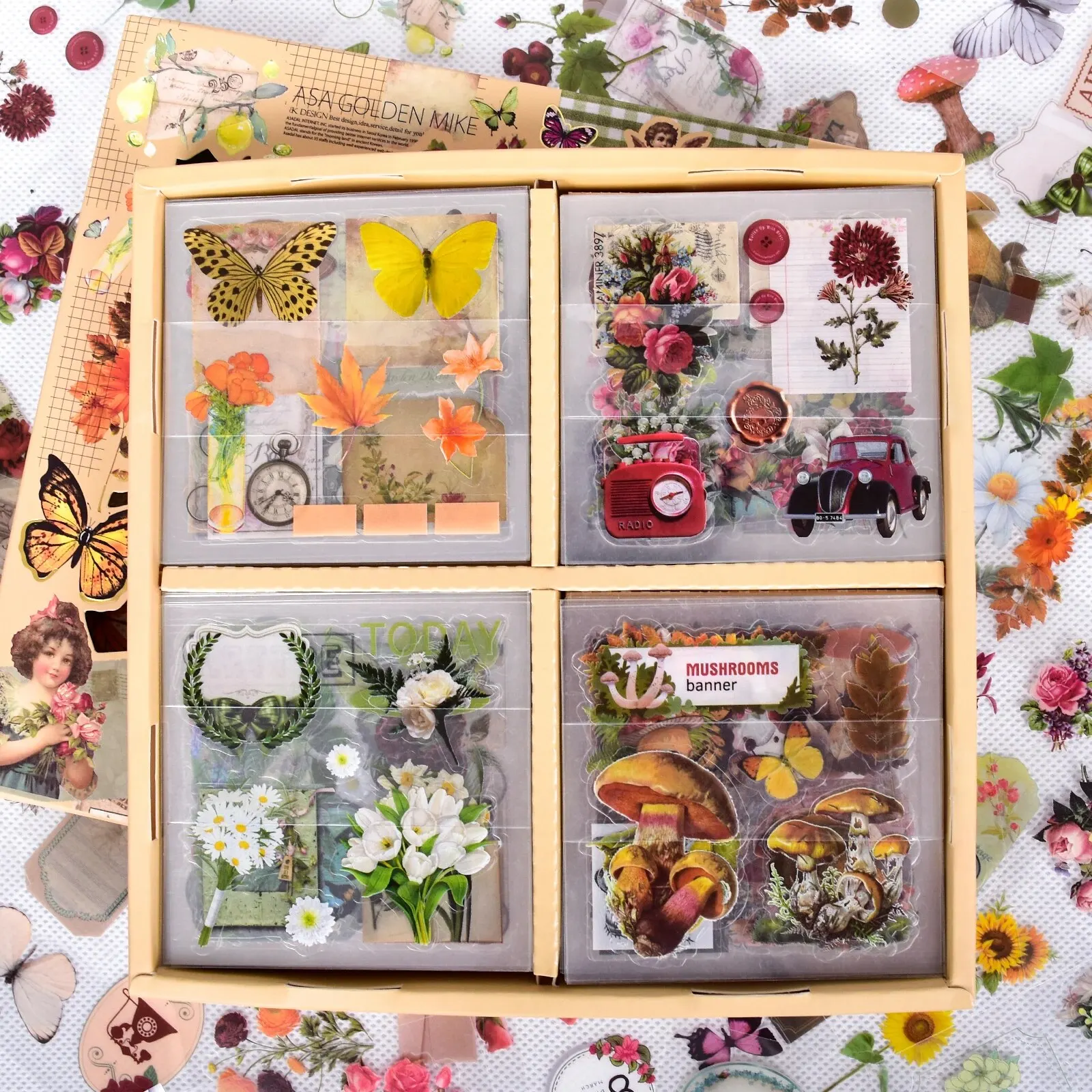 510PCS-Plants-Floral-Scrapbook-Stickers-Kit-Vintage-Flowers-Butterfly ...
