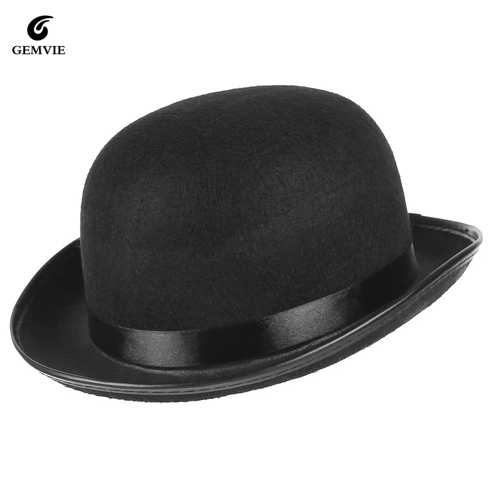 GEMVIE-Classic-Black-Felt-Derby-Hat-Lightweight-Bowler-Hat-Novelty-Costume-Hat-for-Party-Dress ...