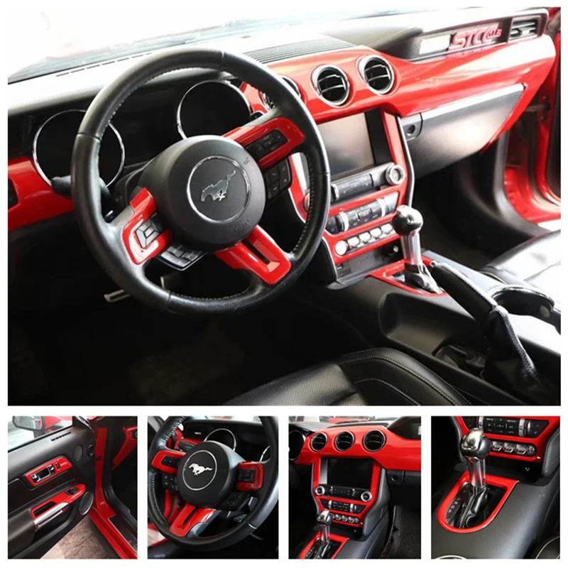 Red-Car-Interior-Decoration-Cover-For-Ford-Mustang-2015-2020-Shiny ...