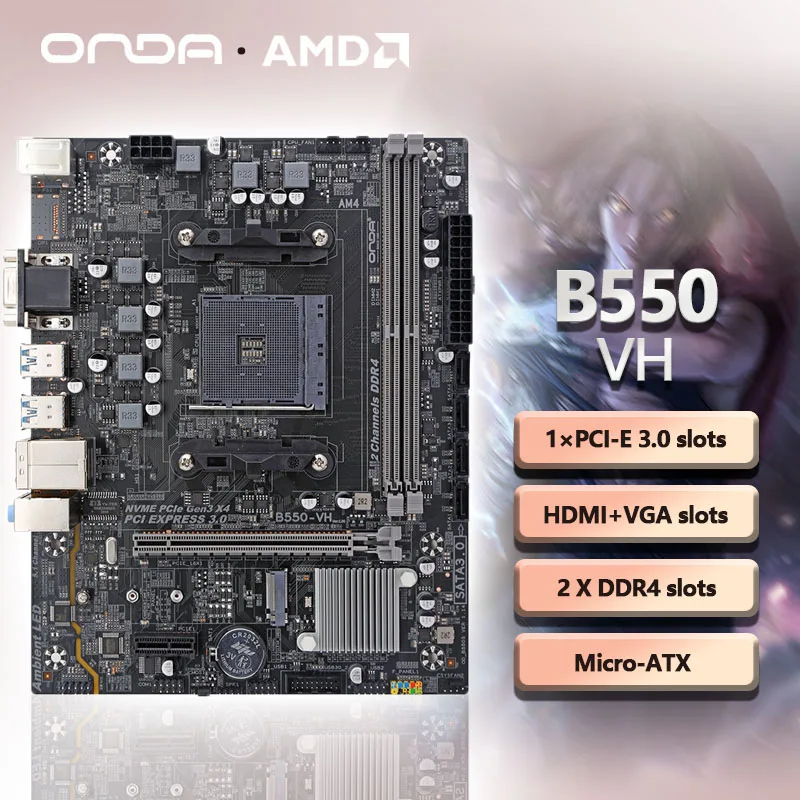 ONDA-Placa-mãe de canal duplo, B550-VH, AMD B550, B550M, DDR4, 3600 MHz, M.2, USB 3.0, 32G ...