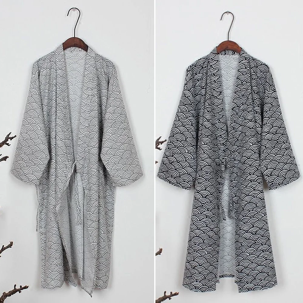 Men's Kimono Yukata Cotton Soft Japanese Loose Fit Robe Gown Nightwear ...