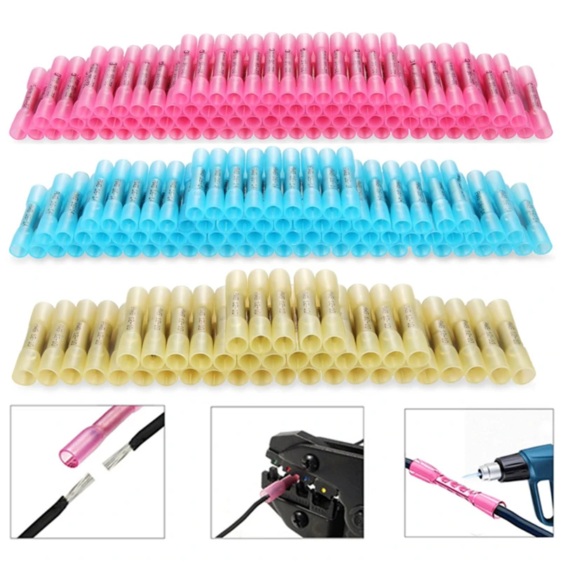 500-100PCS-Heat-Shrink-Crimp-Terminals-Insulated-Butt-Electrical-Splice ...