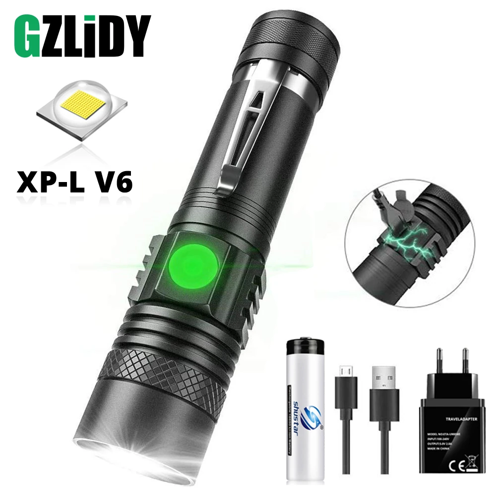 USB Rechargeable LED Flashlight Super Bright V6 Tactical Torch 4 ...