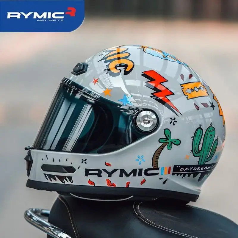 Casco de motocicleta retro con certificación DOT ECE de RYMIC, casco integral para caballero ...