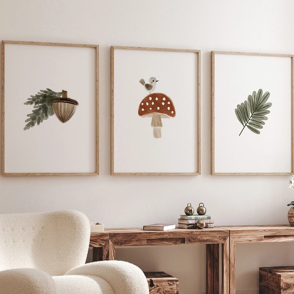 Woodland Nordic Mushroom Nursery Modern Boho Poster Canvas Painting ...