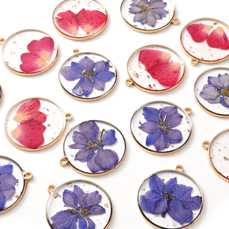 2Pc-Round-Framed-Real-Dried-Flower-Leaves-Petal-Resin-Charms-Sakura ...