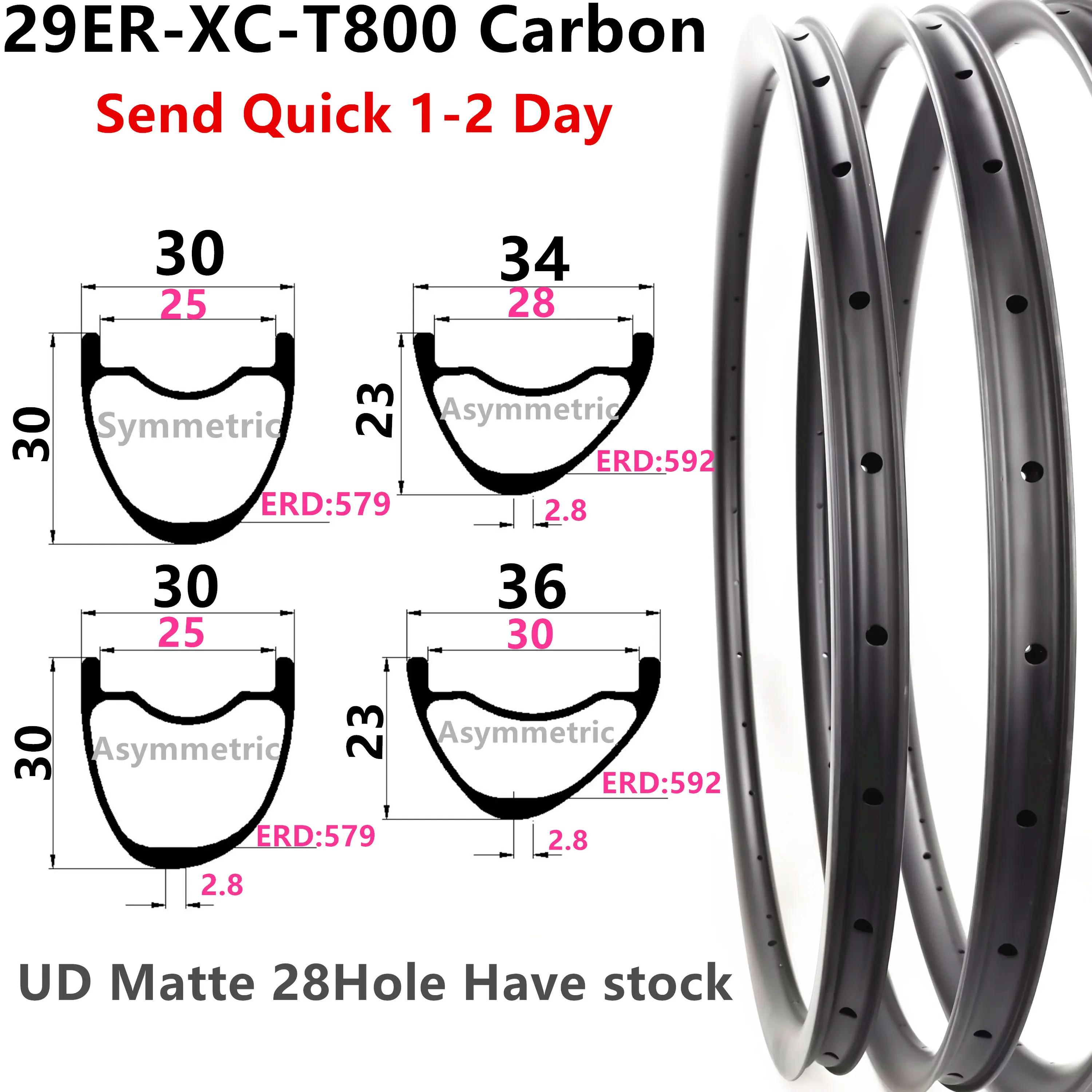 Cheap Price Ud Matte 28hole Stock 345g 29er Carbon Mtb Rim Internal ...