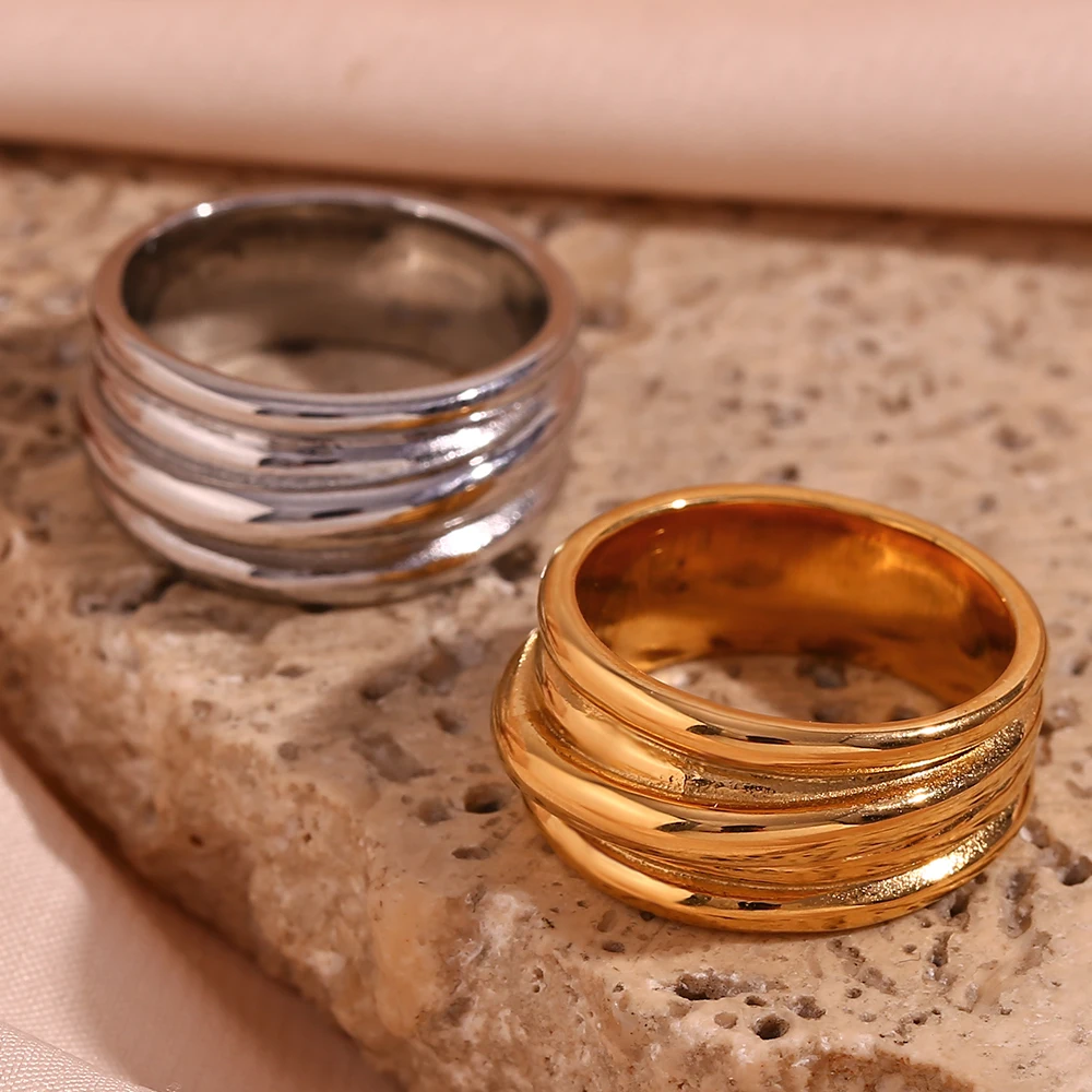 E-B-belle-Embossement-18K-Gold-Plated-Silver-Color-Textured-Rings ...