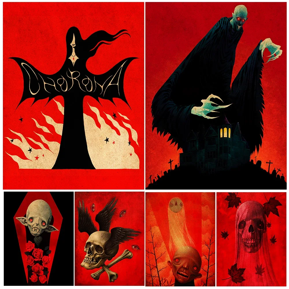 Dracula-Vampire-Abstract-Wall-Art-Canvas-Painting-Horror-Skeleton-And ...