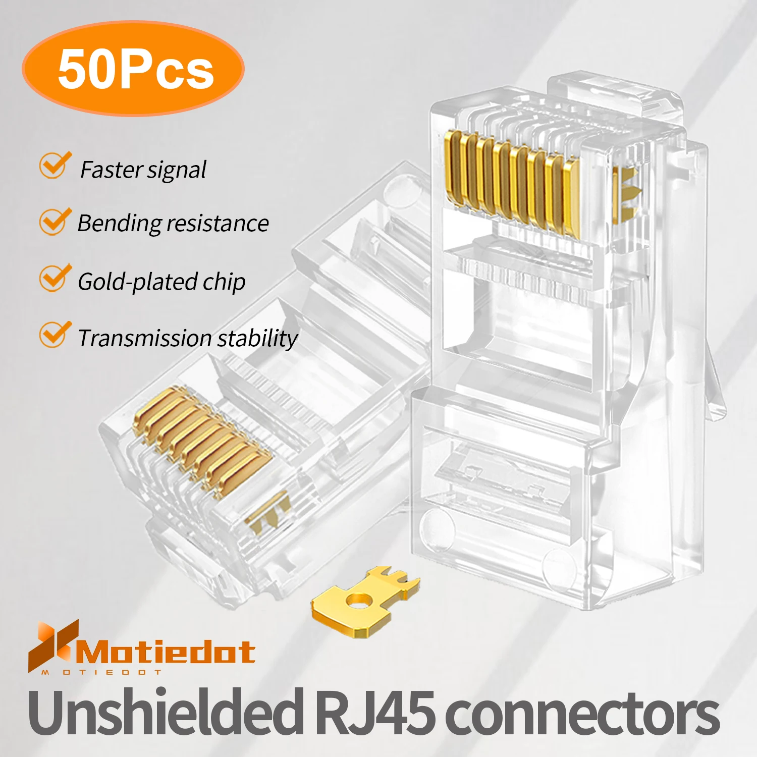 50Pcs Cat5e Cat6 RJ45 Connector 8P8C Modularity UTP Crystal Head Plug Gold plated Network ...