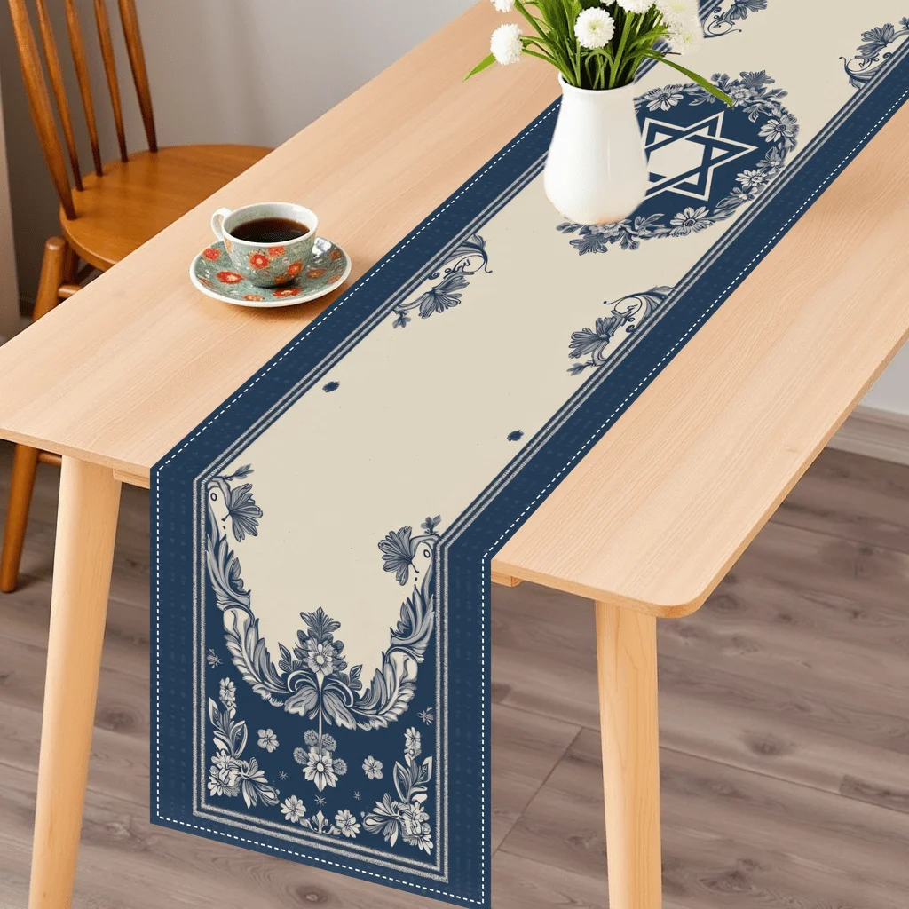 Happy Passover Blue Linen Table Runner Passover Decorations Spring ...