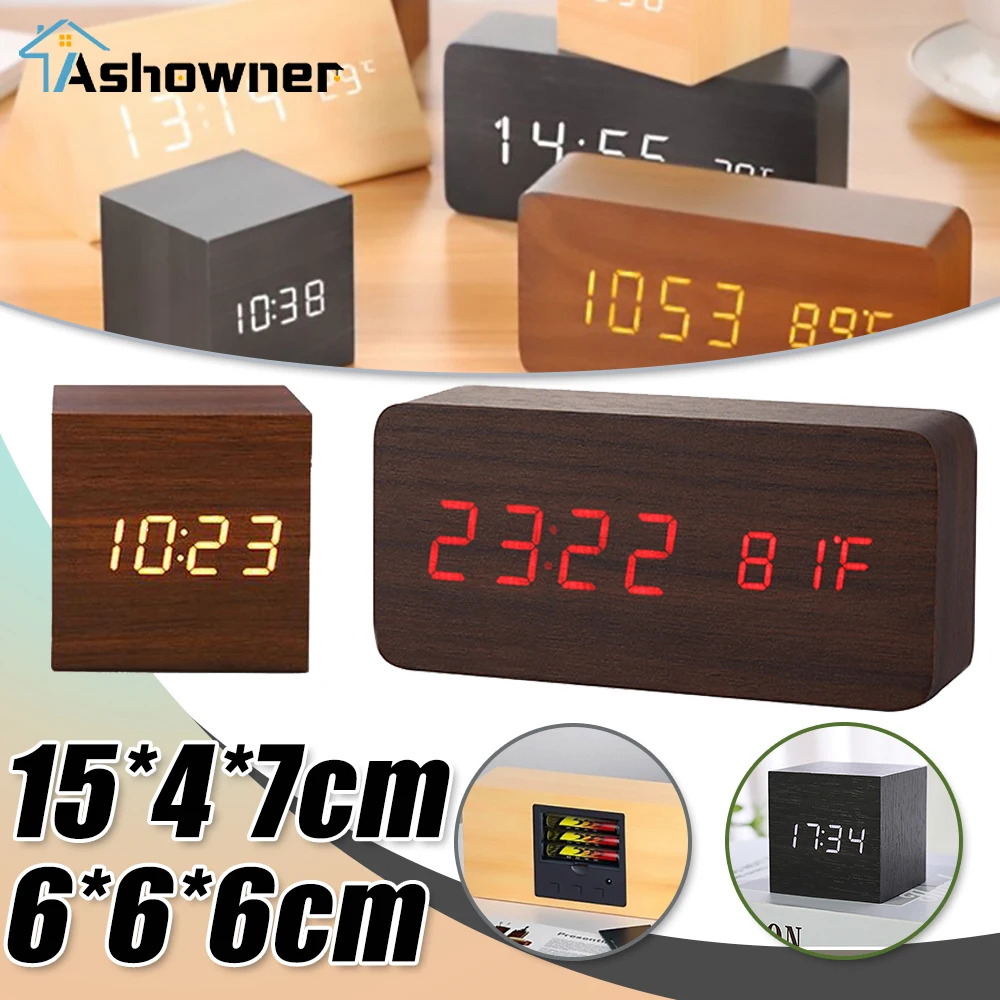 Wooden Table Decor - Alarm Clock Watch Led Wooden Usb/aaa Table Voice ...