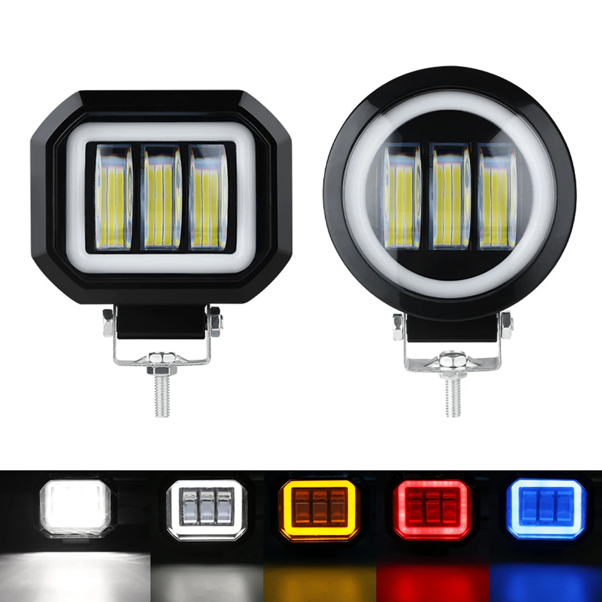 2PCS Led Work Light Angel Eyes Spotlights for 4x4 Offroad Bar Car 4WD ...