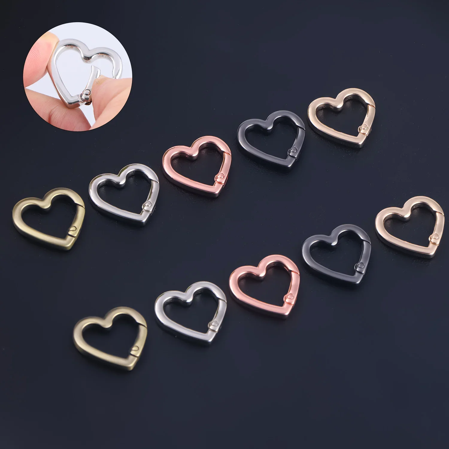 5Pcs Metal Heart Shape Spring Clasps Openable Carabiner Keychain Bag ...