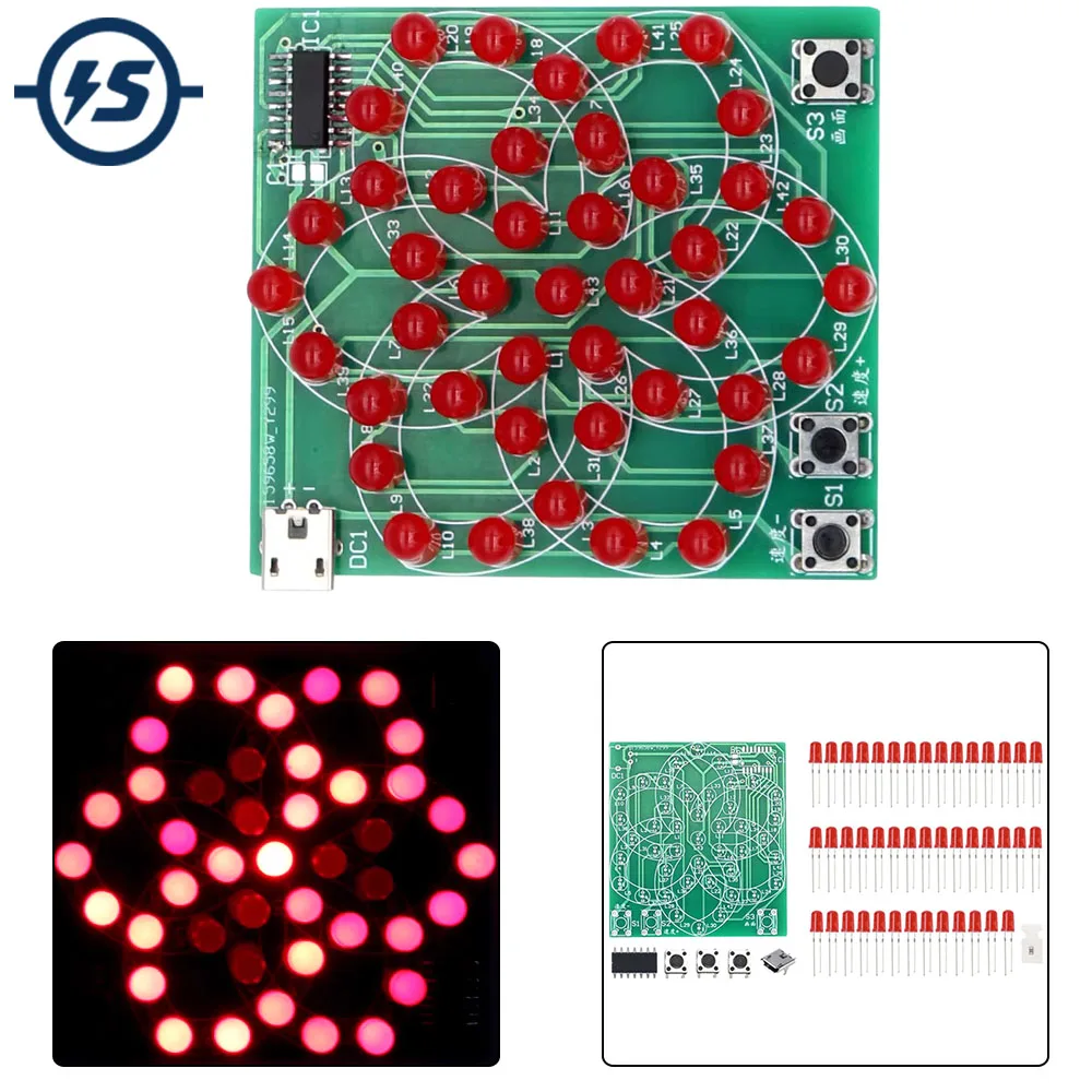 DIY-Electronic-Kit-43-LED-Pattern-Module-Windmill-Flowing-Light-Board ...