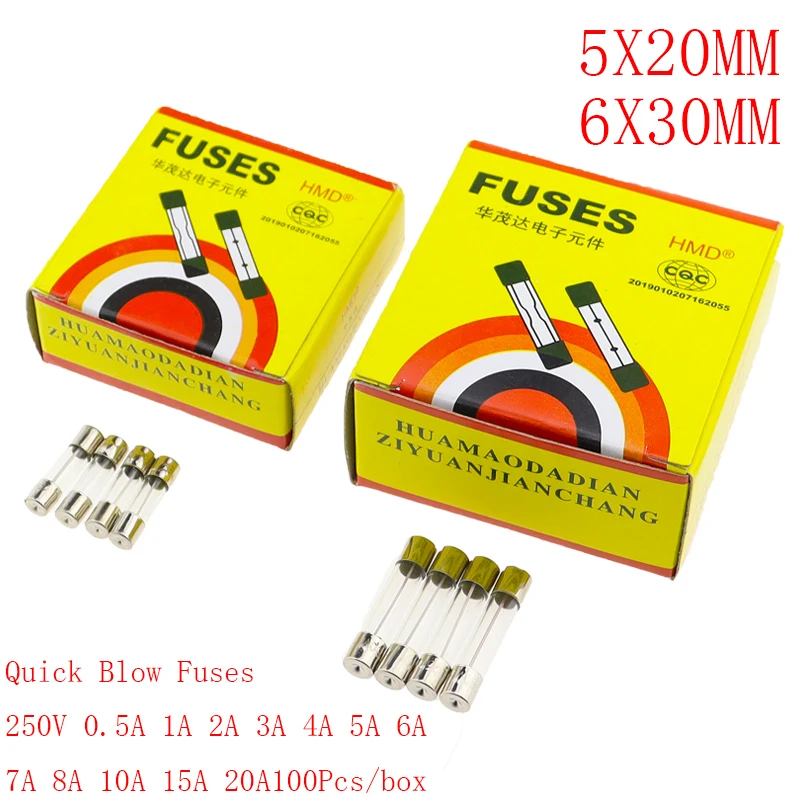 100PCS-Fast-Blow-Insurance-Tube-5-20MM-GLASS-Quick-Blow-FUSE-5-20-6-30 ...