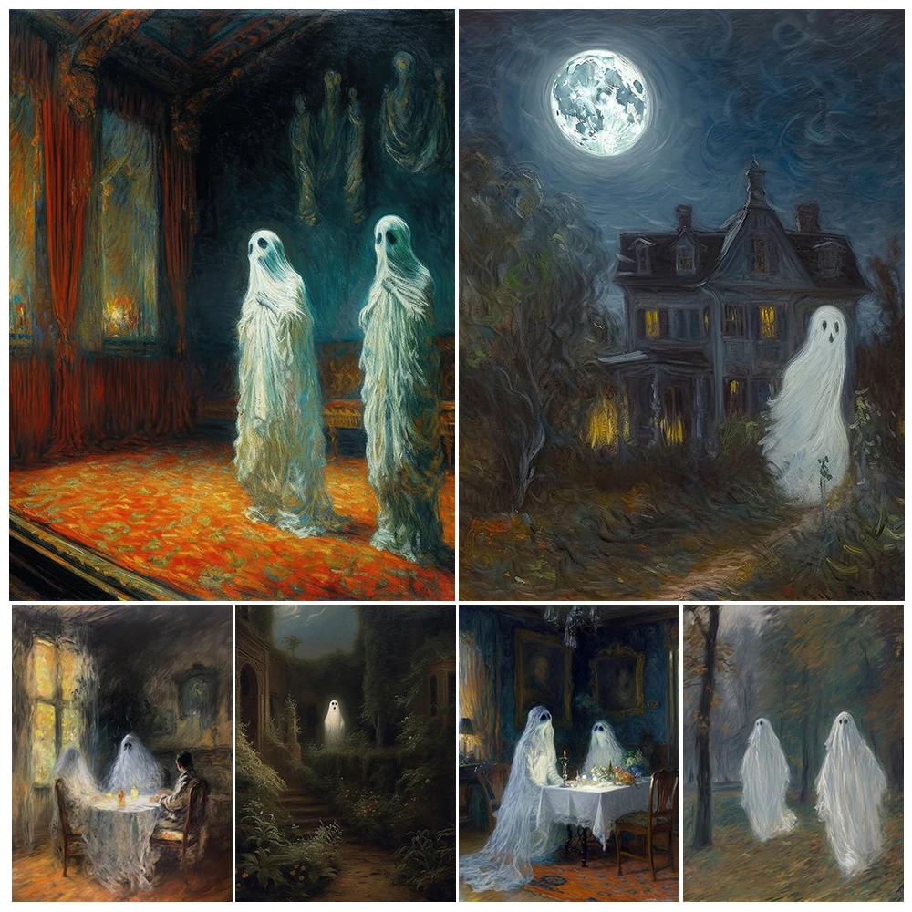 Ghost Couple Having Dinner Dark Academia Wall Art Canvas Print ...