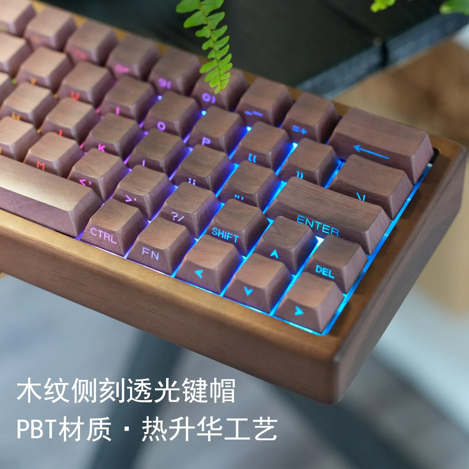 Walnut grain side engraved transparent keycap PBT sublimation wooting ...