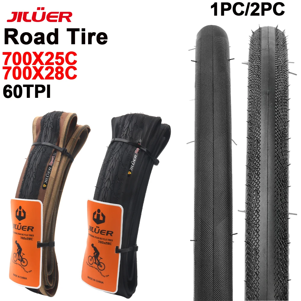 JILUER Road Bike Tire 700X28C/700X25C 60TPI Black and Skin Color ...