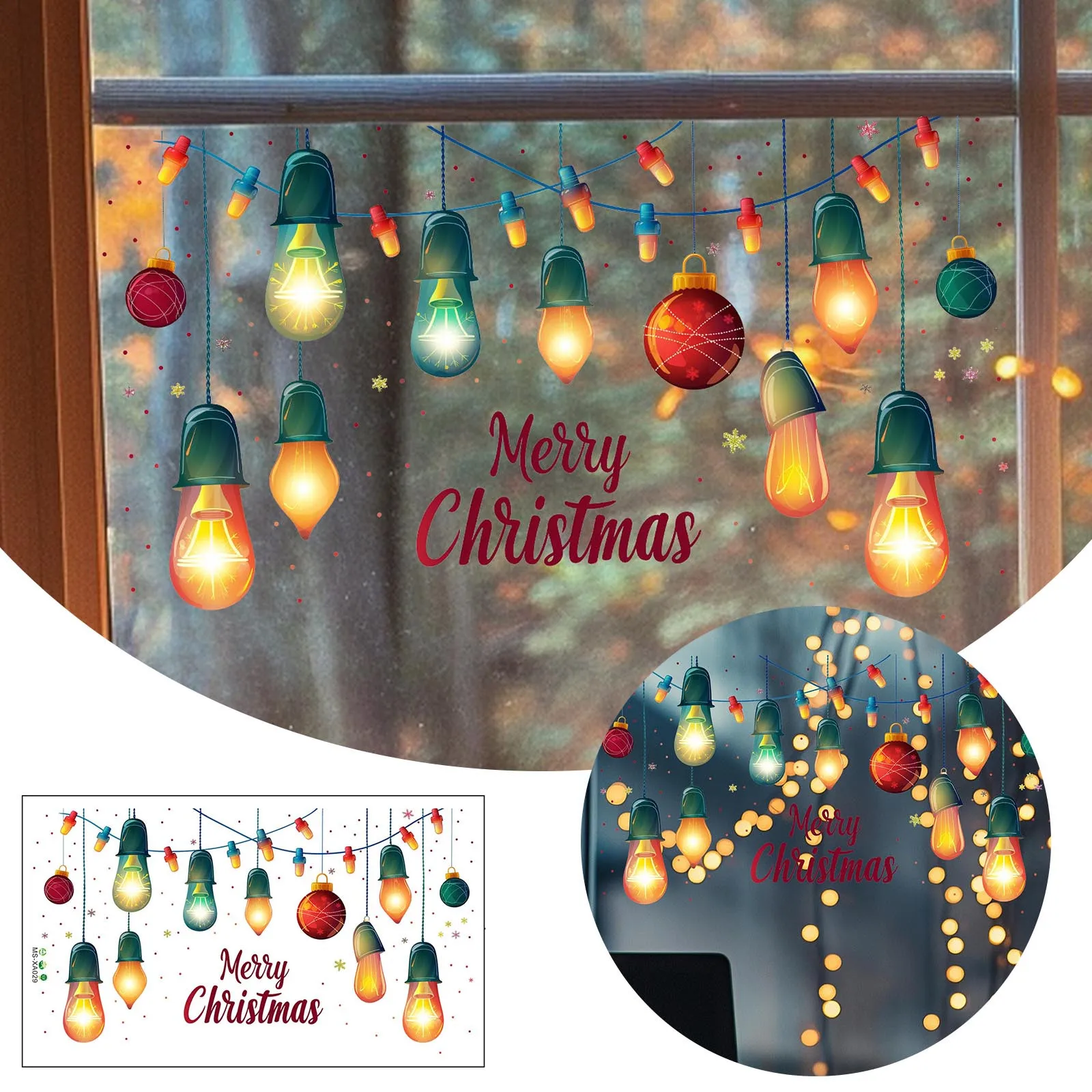 Christmas Glass Window Stickers Removable Colorful Festive Lights ...