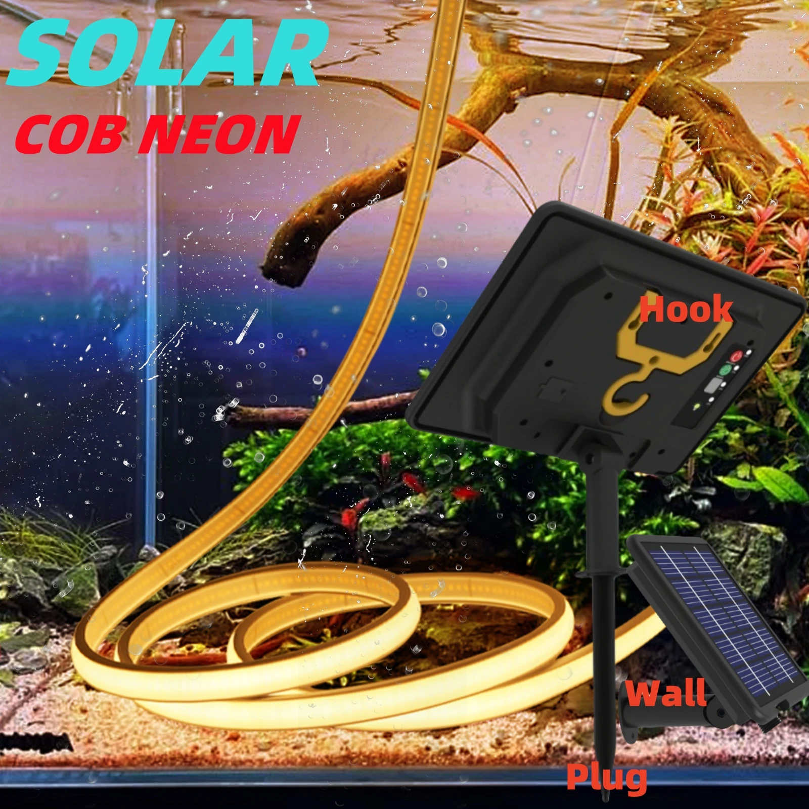 COB Solar Neon Light Strips, fita auto-adesiva, corda de diodo LED ...