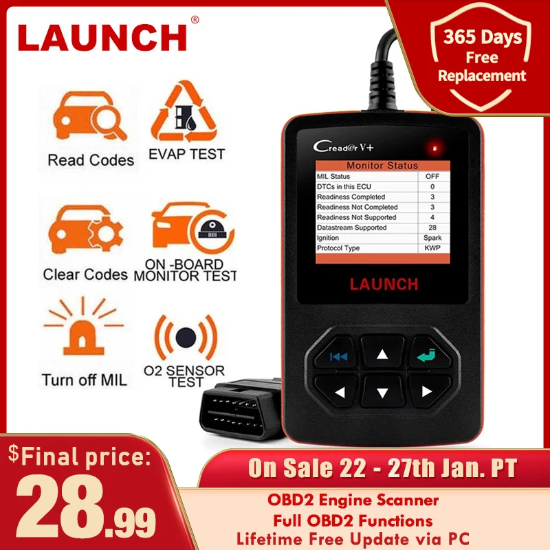 LAUNCH Creader V+ OBD 2 Engine Code Reader Professional Car Full OBD2 ...