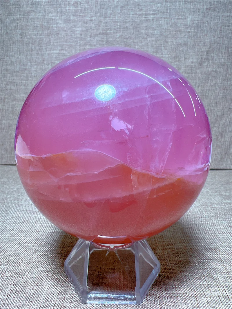 Natural-Starlight-Rose-Quartz-Sphere-With-Rain-Bow-Free-Form-Carving ...