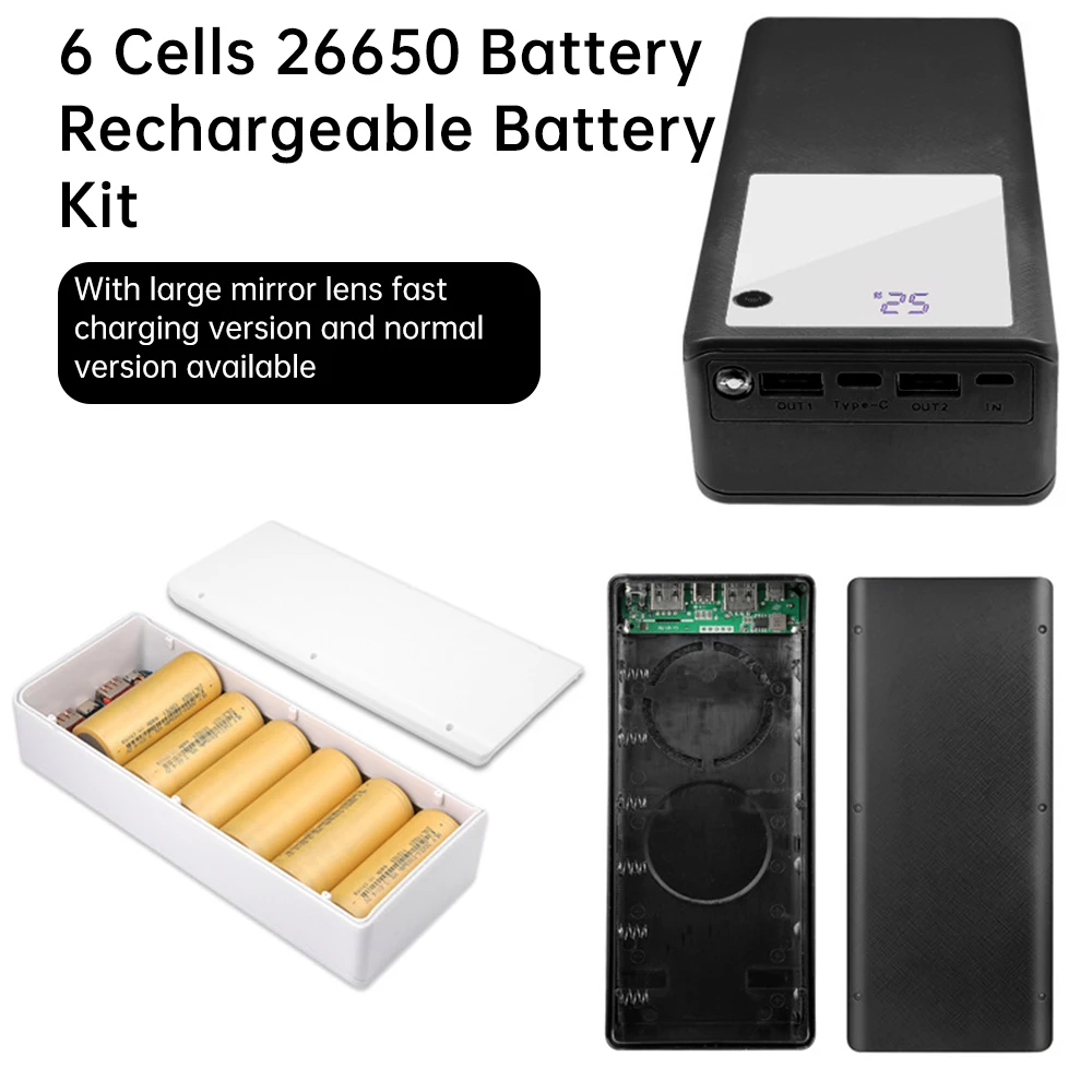 DIY Power Bank Kit Mini Ups 22.5W PD Fast Charging Removable 6PCS 26650 ...