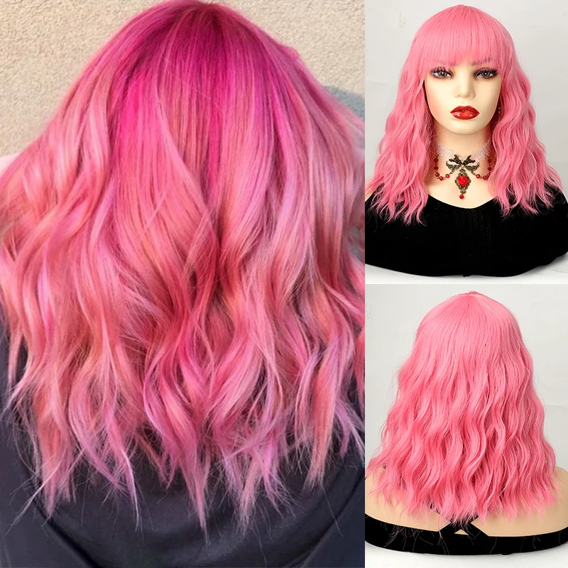 15 "rosa perucas sintéticas mulheres curto ondulado lolita onda verão ...