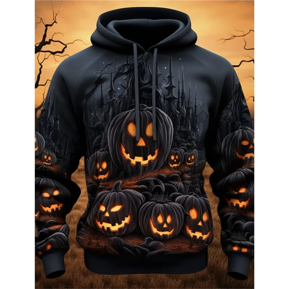 2026 New Halloween Men's Graphic Hoodie Skull Pumpkin Print Classic ...