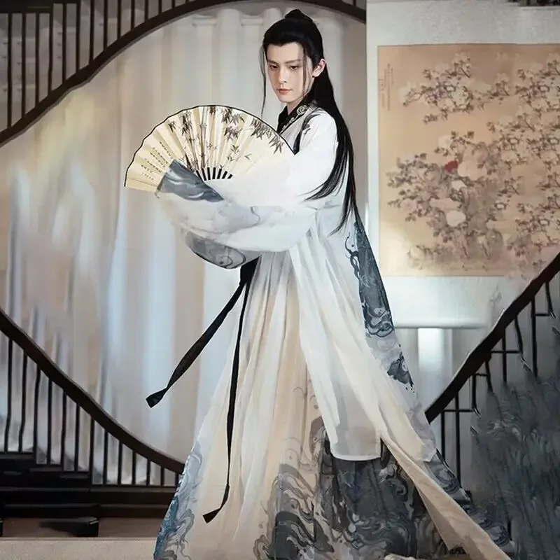 Large Size 2XL Hanfu Men Chinese Traditional Printed Hanfu Male ...